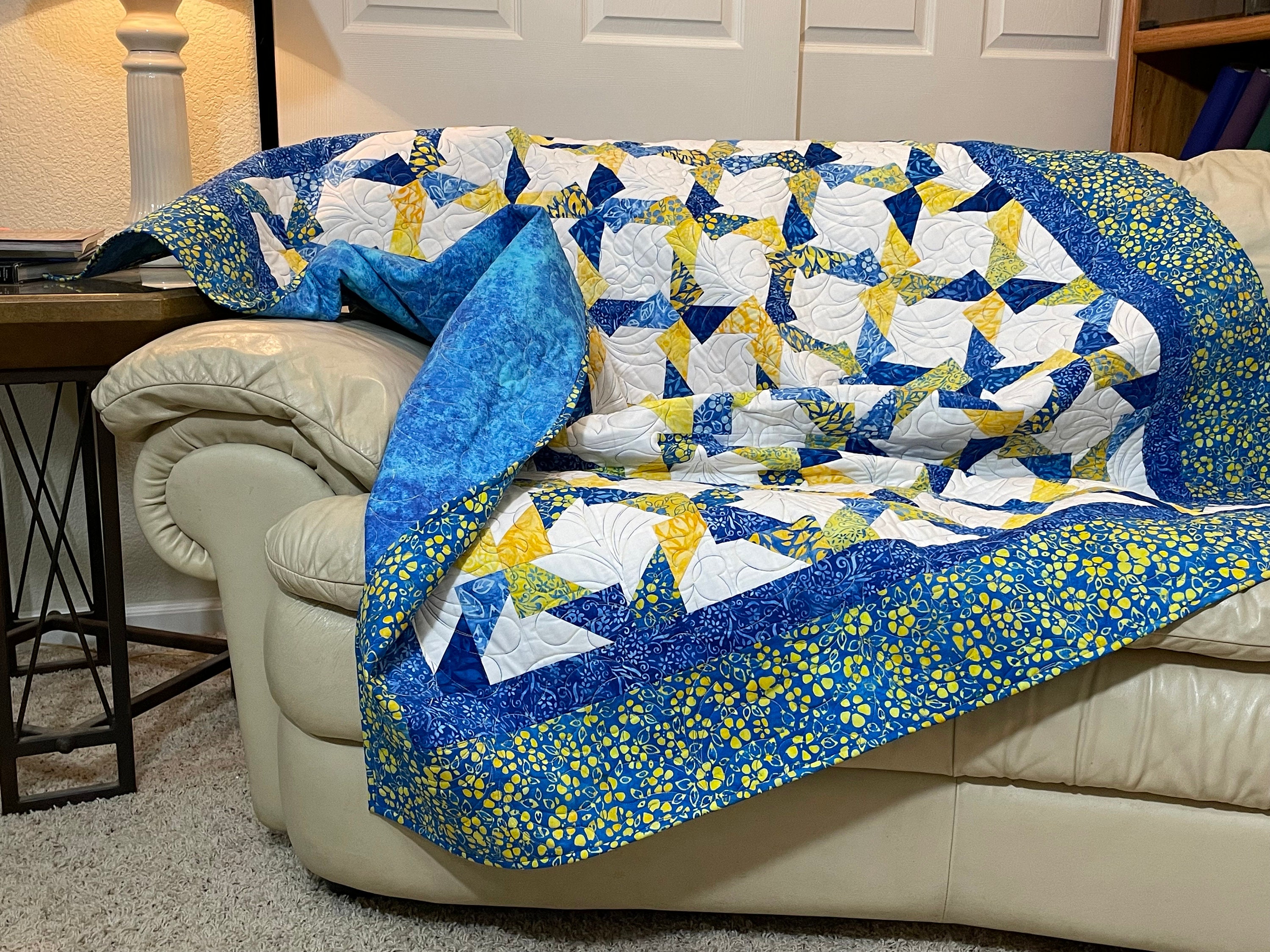 Blue and Yellow Batik Quilt - Jagged Xs - Etsy