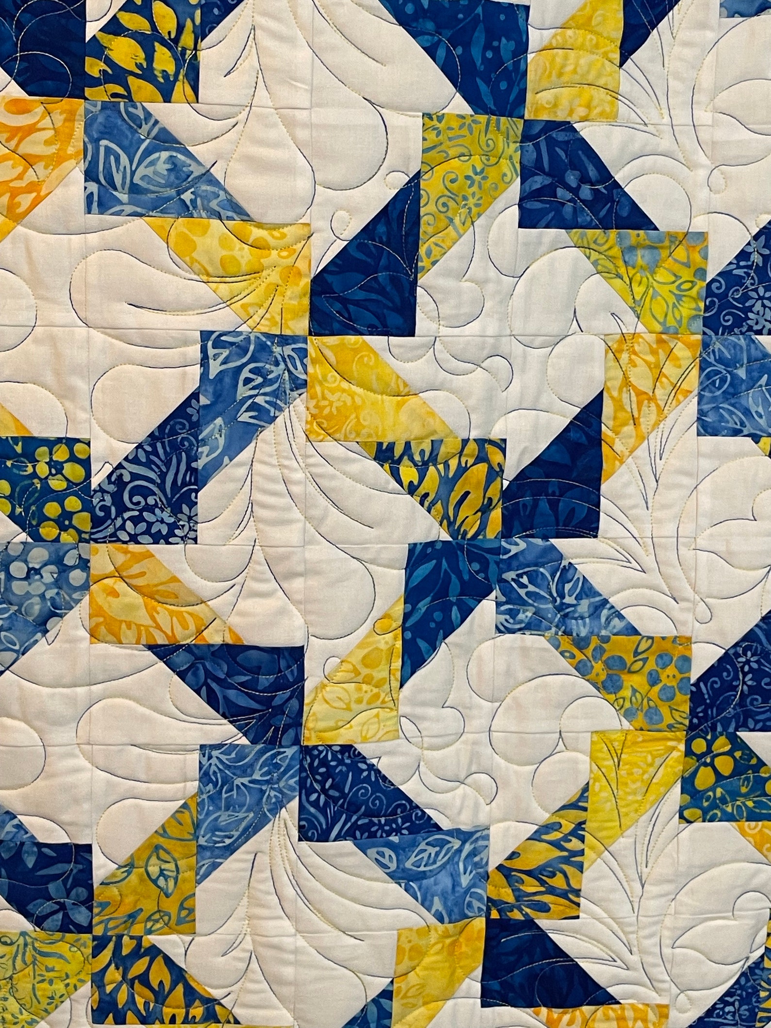 Blue and Yellow Batik Quilt - Jagged Xs - Etsy