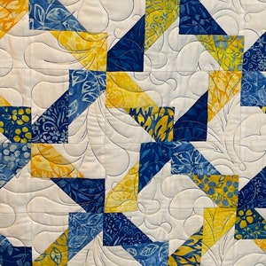 Blue and Yellow Batik Quilt - Jagged Xs - Etsy