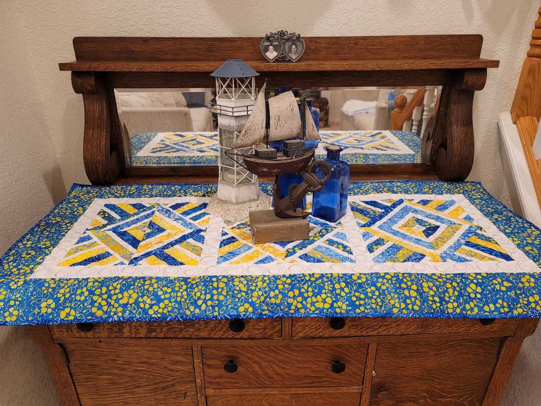 Blue and Yellow Placemat Set and Oversized Table Runner - Etsy