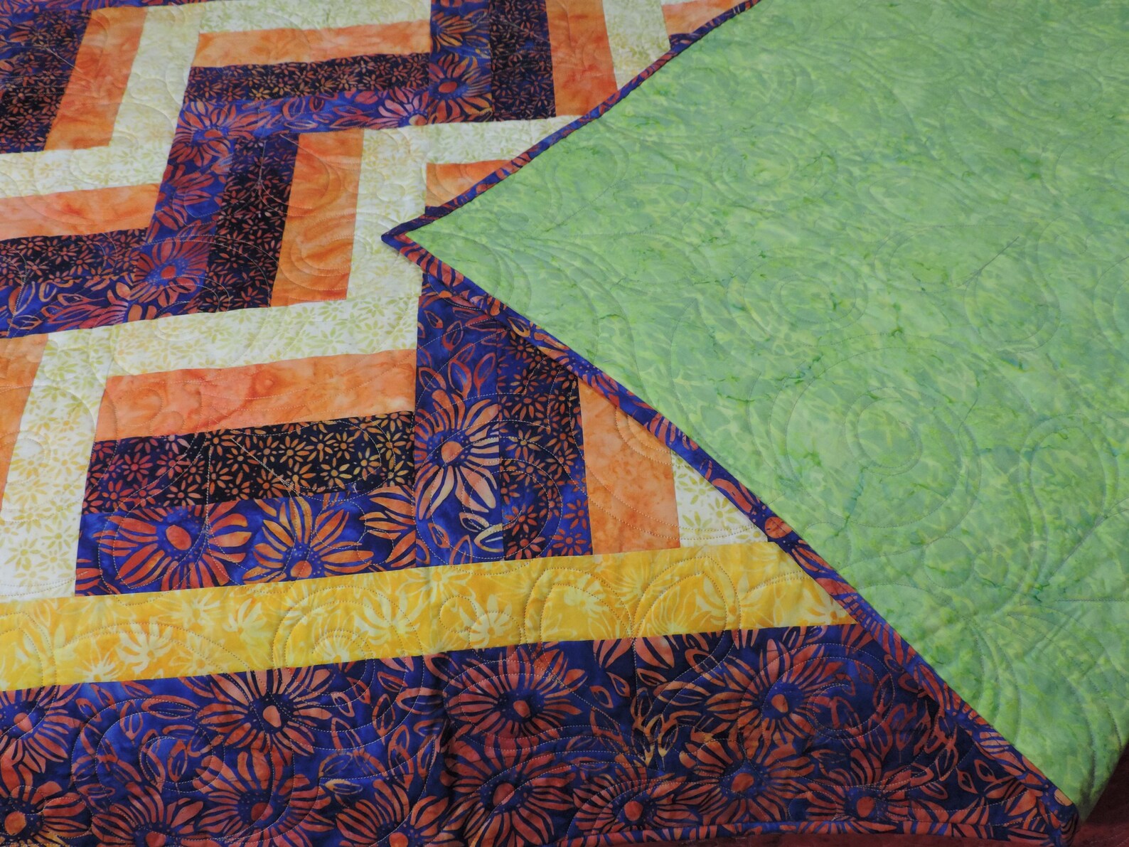 Batik Rail Fence Quilt in Bright Summer Zest Fabric by Hoffman - Etsy