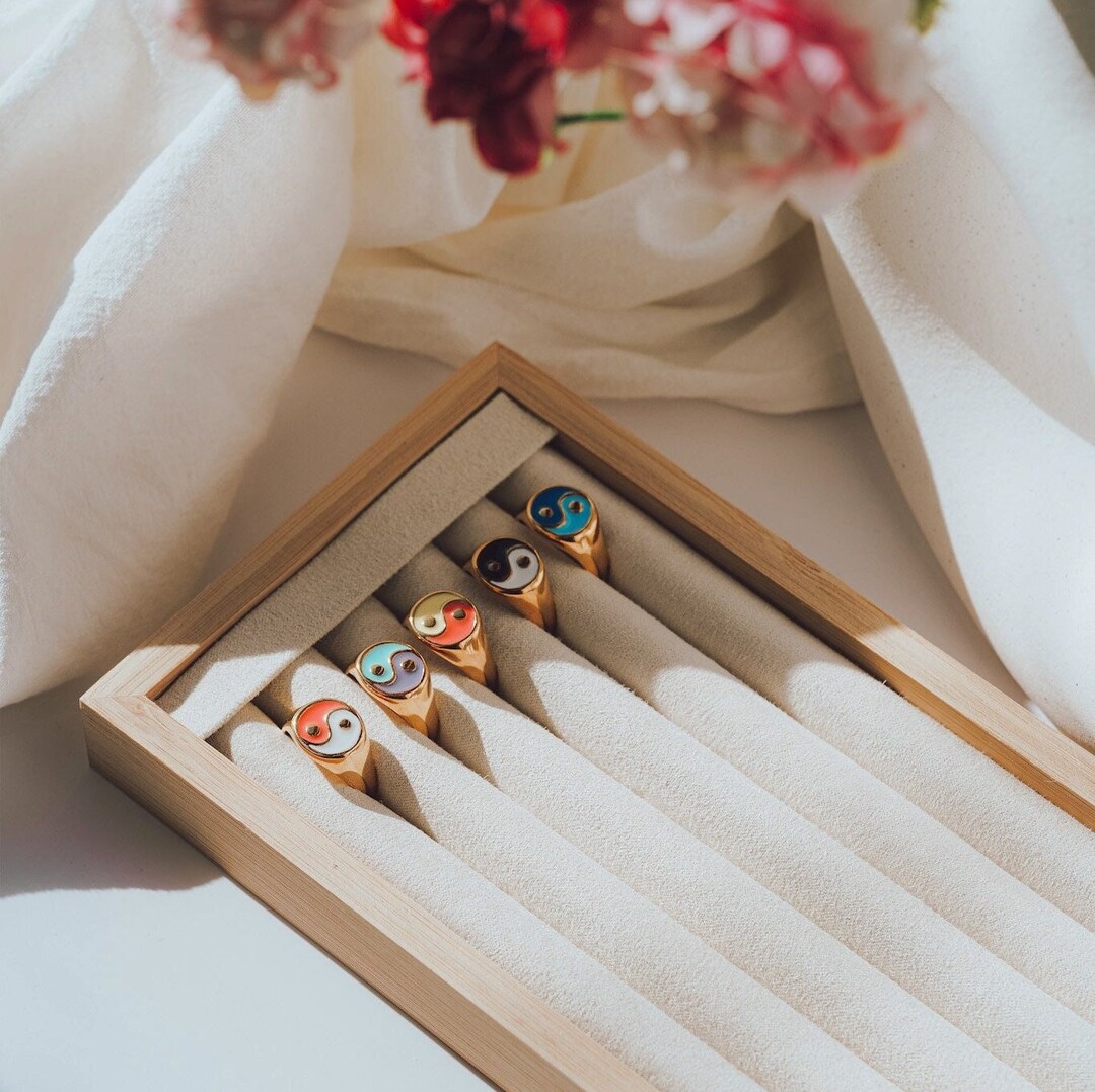 18K Gold Yin and Yang Ring, Enamel Yin Yang Ring, Colorful Statement ...