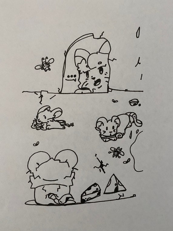 Hand Drawn Three Mice & the Cat Printable Coloring | Etsy