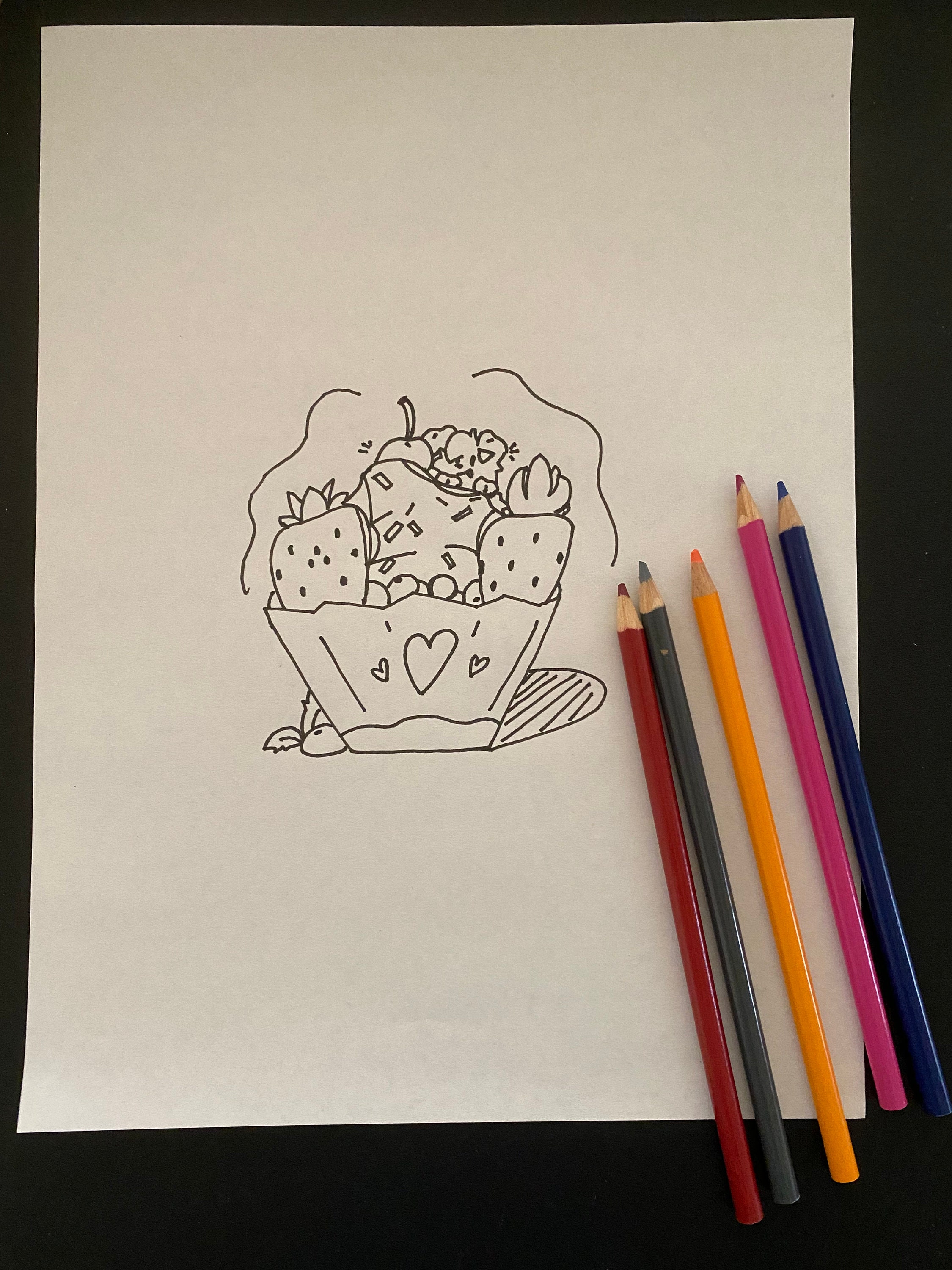 Hand Drawn Fruit Cup Printable Coloring Page-printable Coloring Page ...