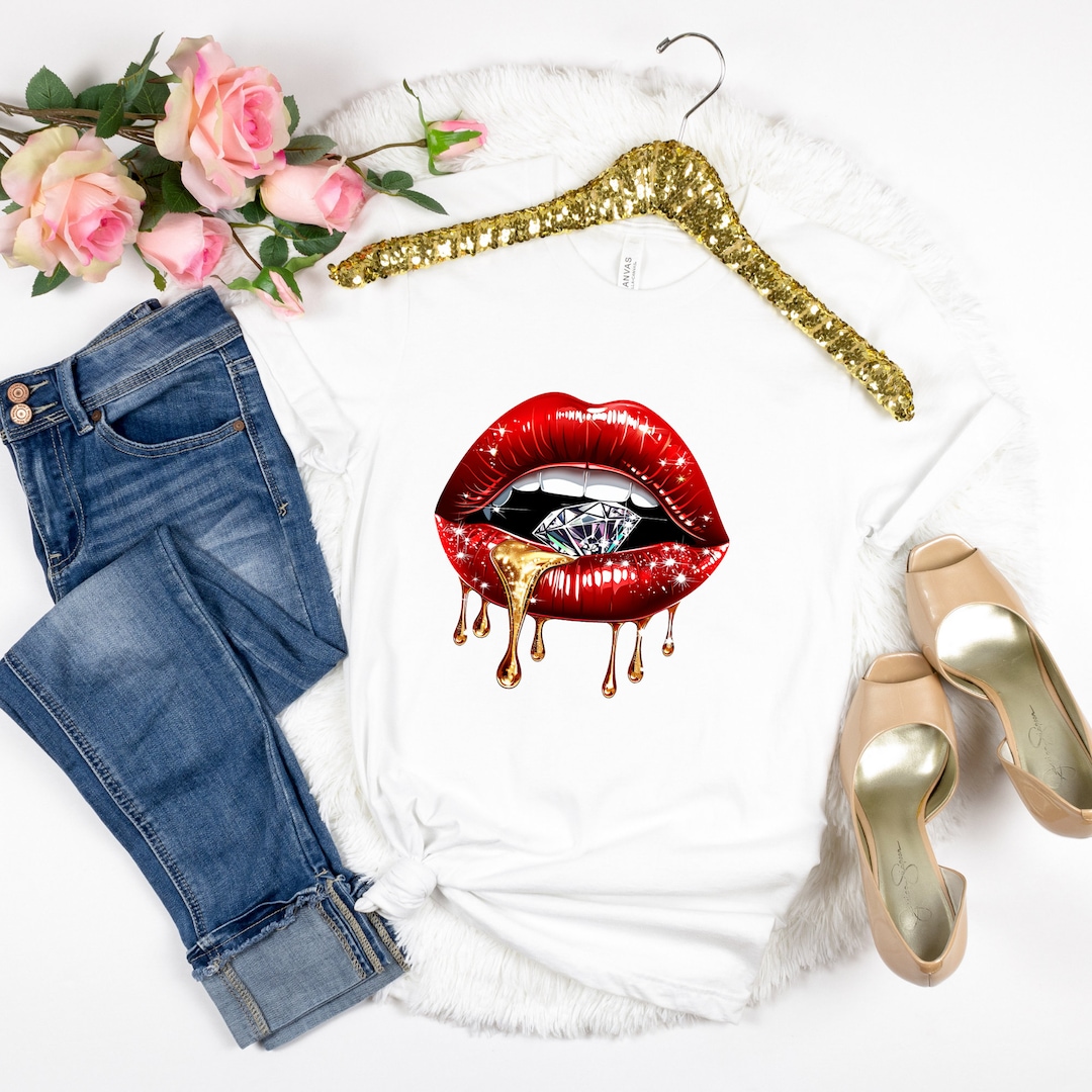 Shiny Dripping Lips Shirt , Metallic, Wet Dripping, Diamond ...