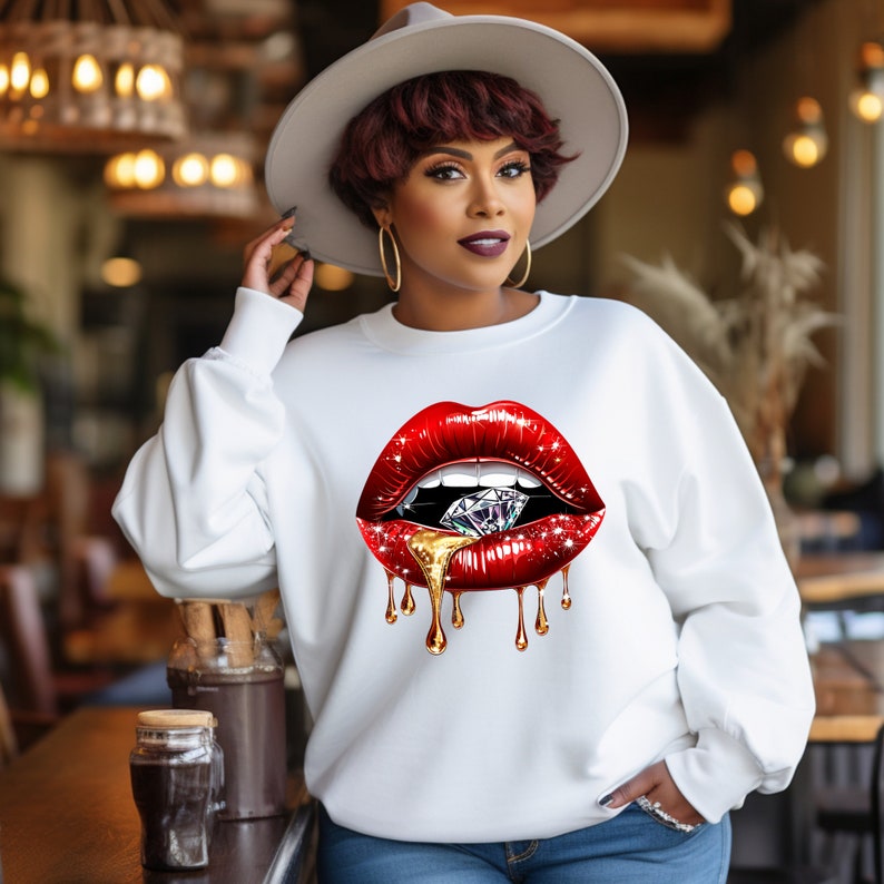 Shiny Dripping Lips Shirt , Metallic, Wet Dripping, Diamond ...