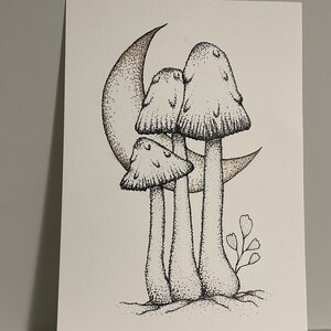 Mushrooms and Moon Ink Illustration - Etsy