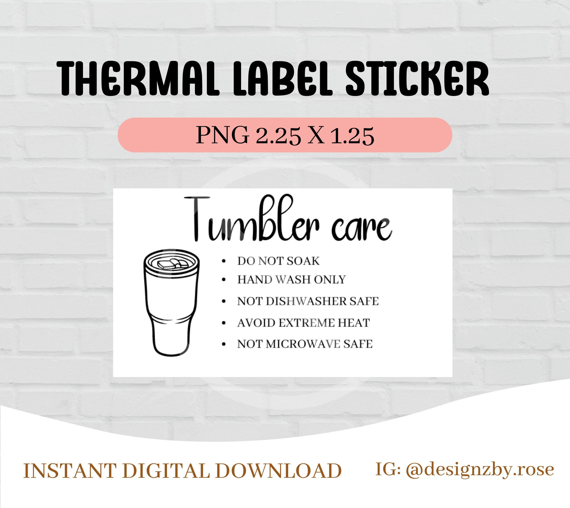 Tumbler Care Card PNG, Tumbler Care Thermal Printer Label, Tumbler Care ...