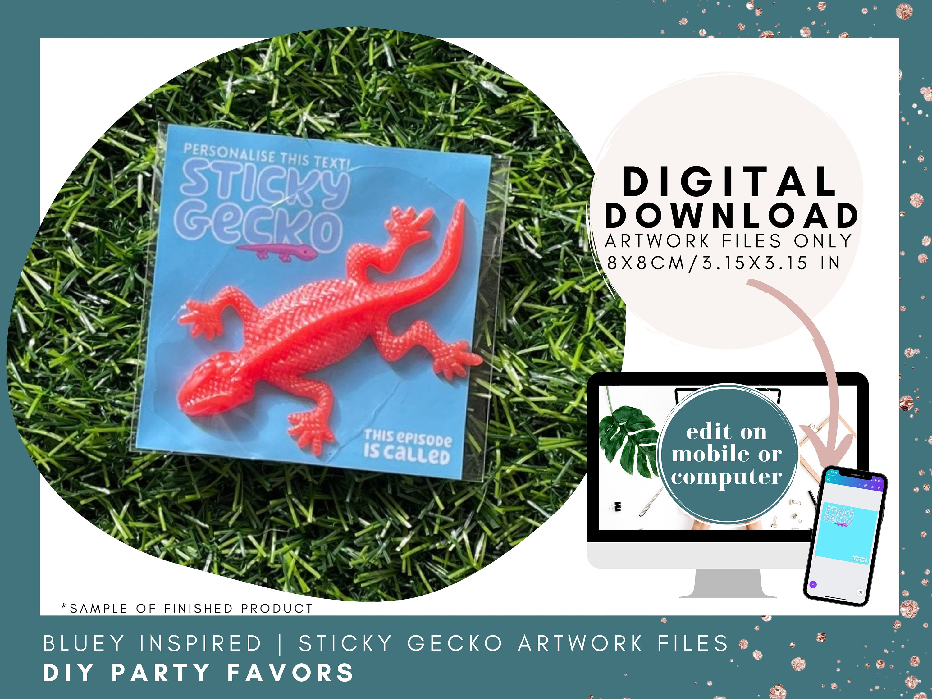 Bluey Sticky Gecko Party Favors Digital Download ONLY - Etsy Australia
