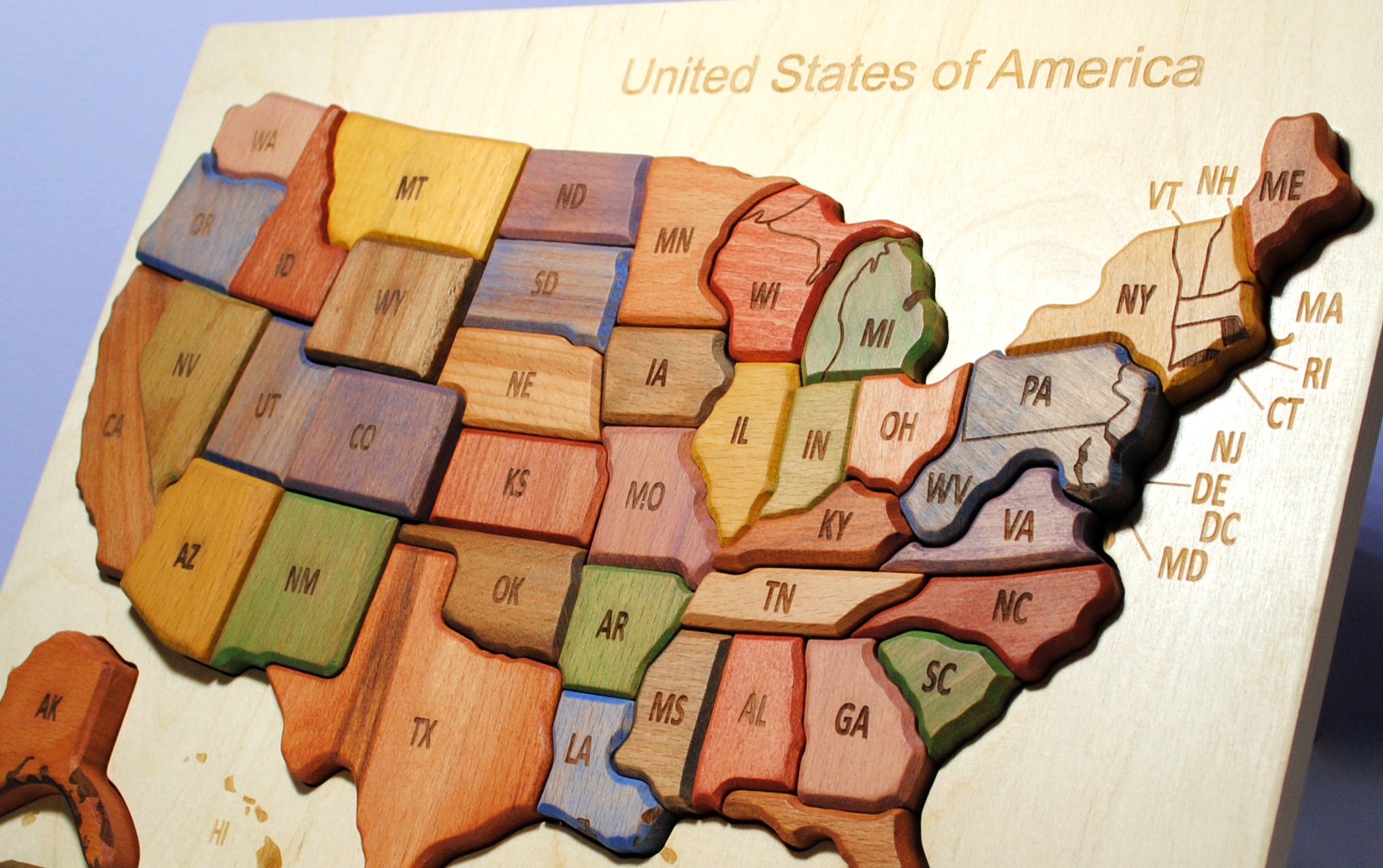 Hand Made Wooden Puzzle Map USA - Etsy