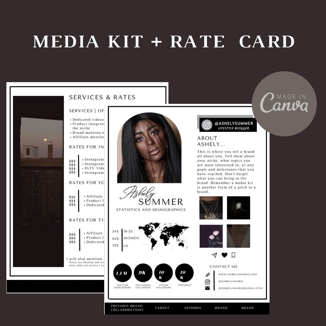 Media Kit and Rate Card | Minimalist Media Kit Dark Theme | Media Kit ...