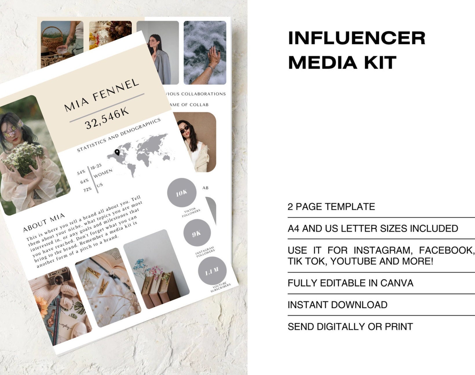 Influencer Media Kit Template | Minimalistic Media Kit | Social Media ...