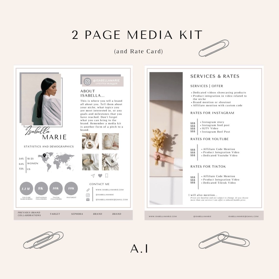 Minimalist Media Kit & Rate Card Template | Instagram Influencer ...