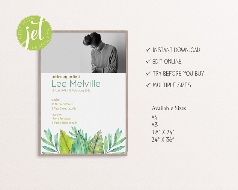 Editable Interment Poster Custom Eulogy Remembrance Printable Memorial ...