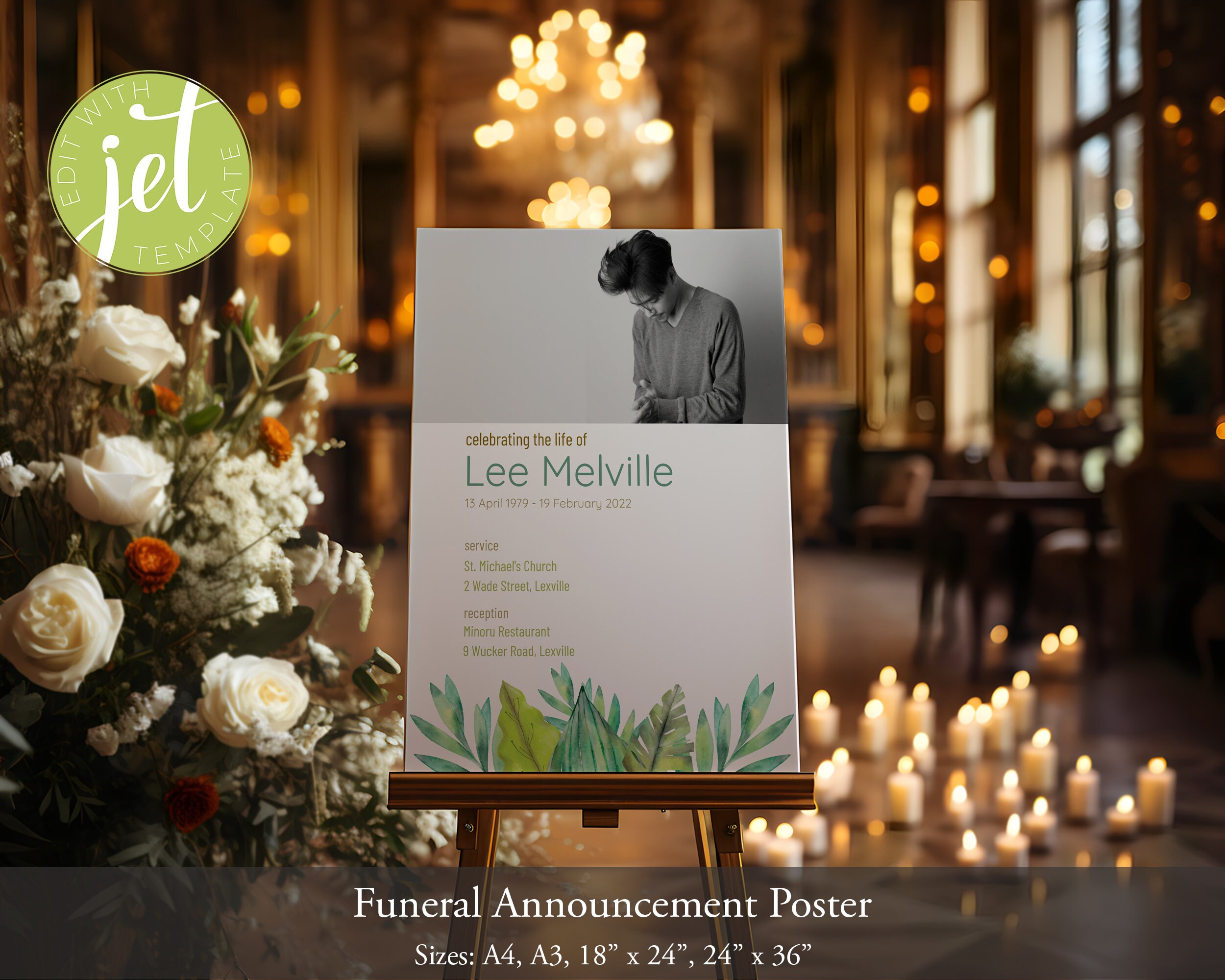 Editable Interment Poster Custom Eulogy Remembrance Printable Memorial ...