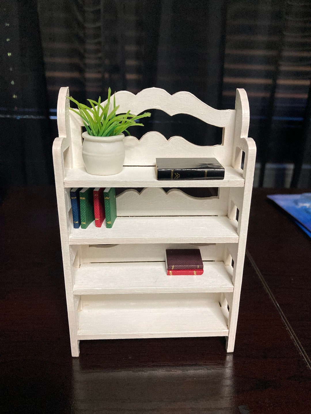 Miniature 1:12th Scale Scroll Bookcase in Brown or Black for Dollhouse ...