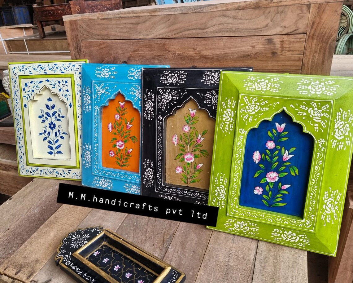 ANTIQUE INDIAN Hand Painted Wooden Wall Panting Mehraf Frame Multicolor ...