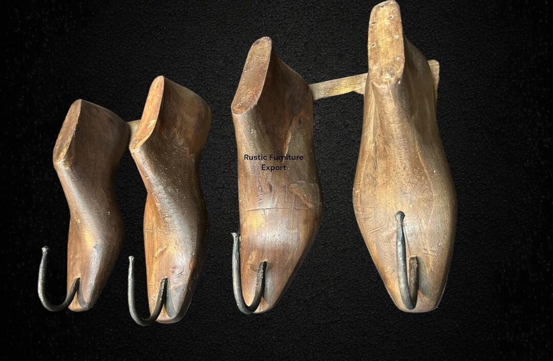 Antique Salvaged Cobbler Wood Shoe Mold Shoe Last Coat Hooks Wall Mount ...