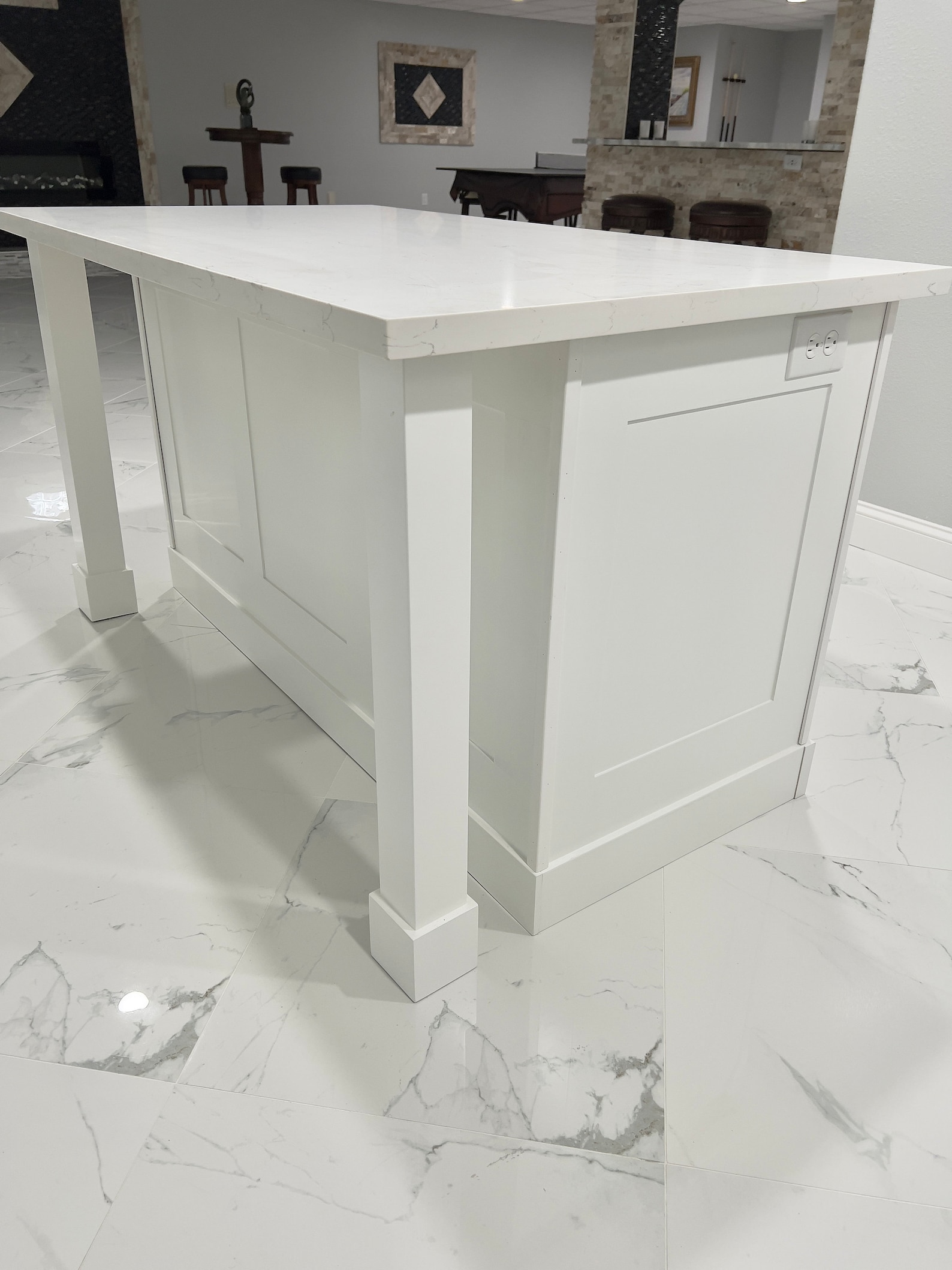 5ft Custom Kitchen Island - White Quartz Top, Trash Tray & Roll-out ...