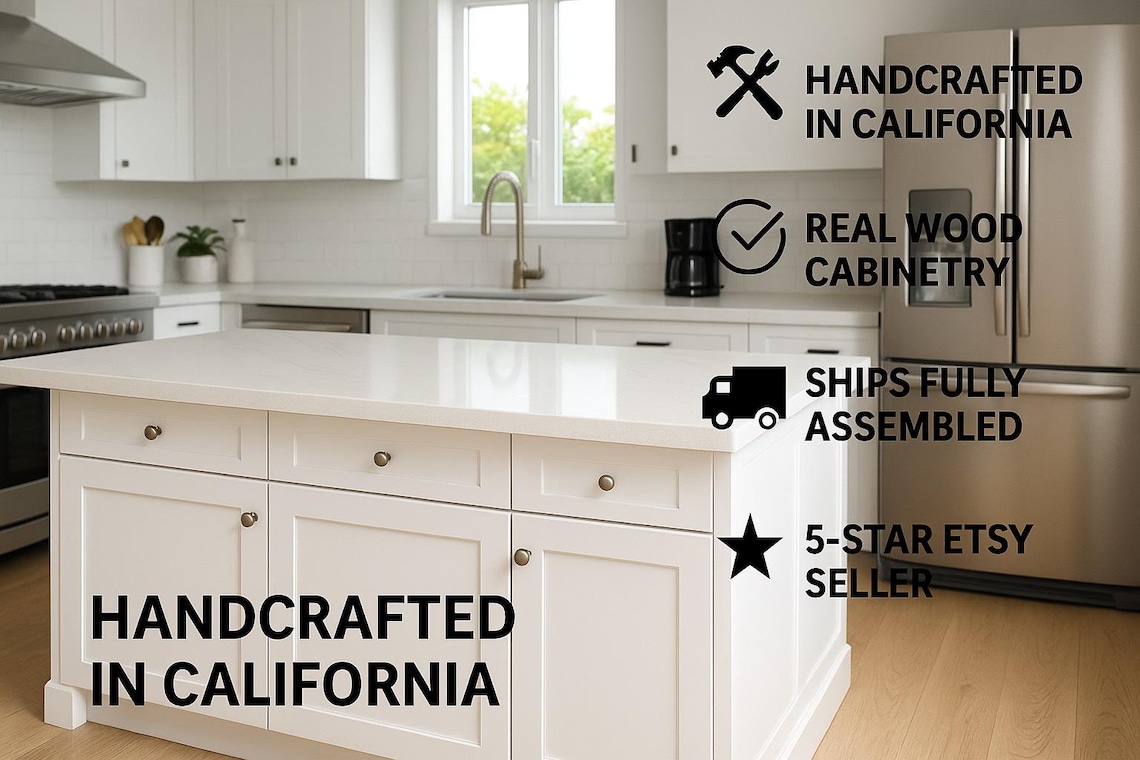 5ft Custom Kitchen Island - White Quartz Top, Trash Tray & Roll-out ...