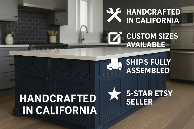 7ft Custom Kitchen Island - Calacatta Quartz Top, Trash Tra & Roll-out ...