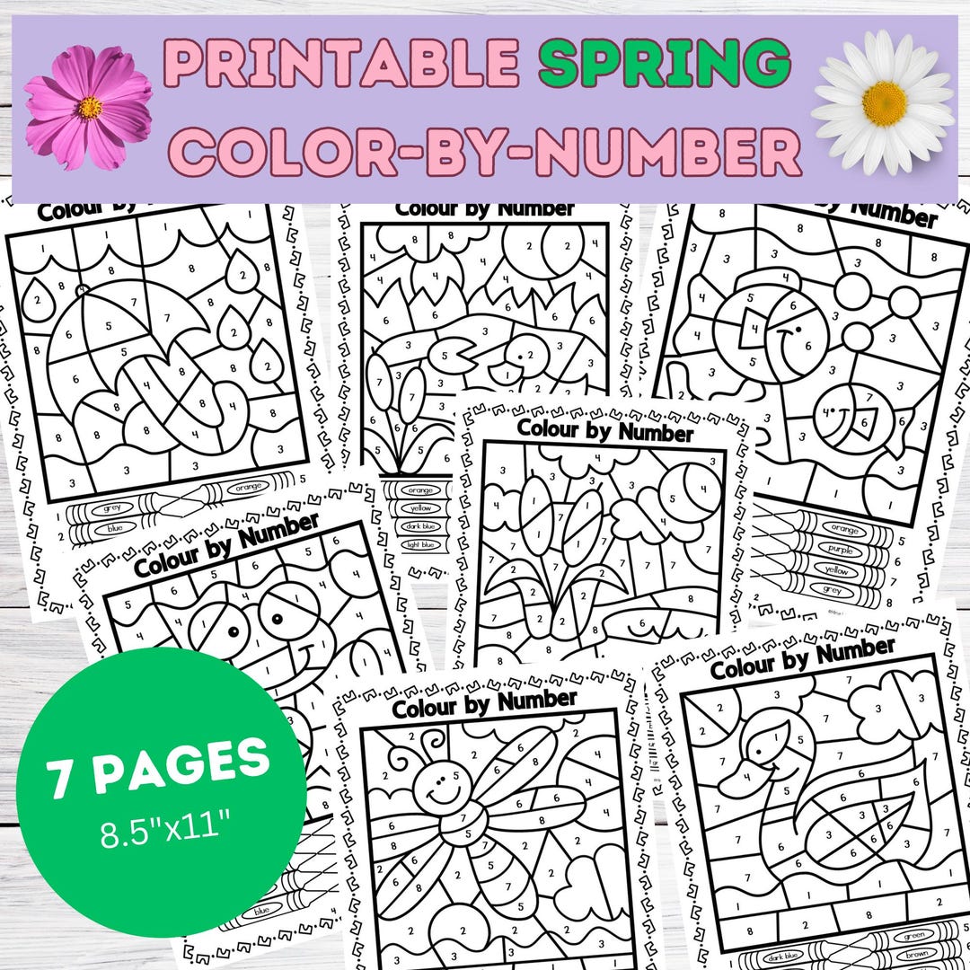 Printable Spring Color-by-number for Kids - Big, Bright, Bold, Easy - Etsy