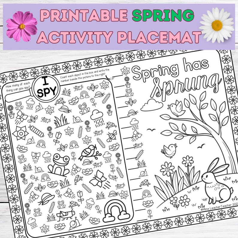 Printable Spring Activity I Spy Coloring Placemat - Etsy