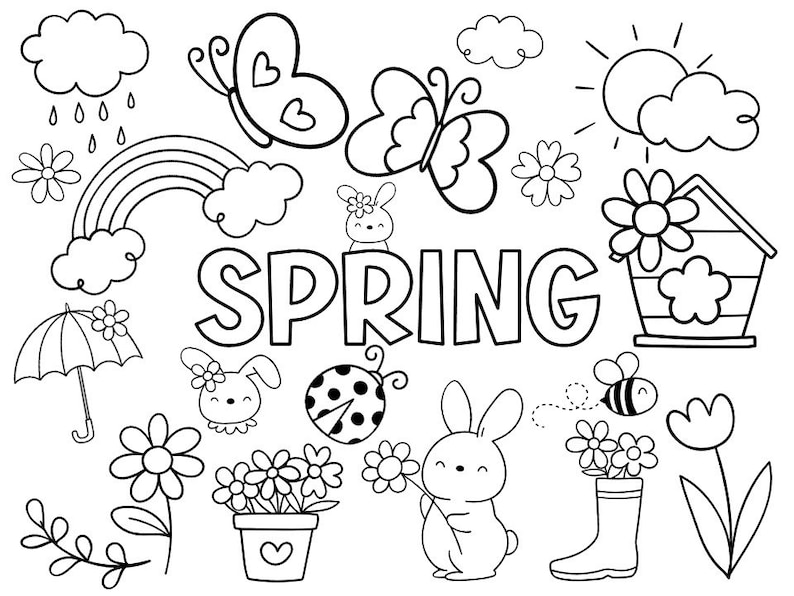 Spring Coloring Page for Kids - Etsy