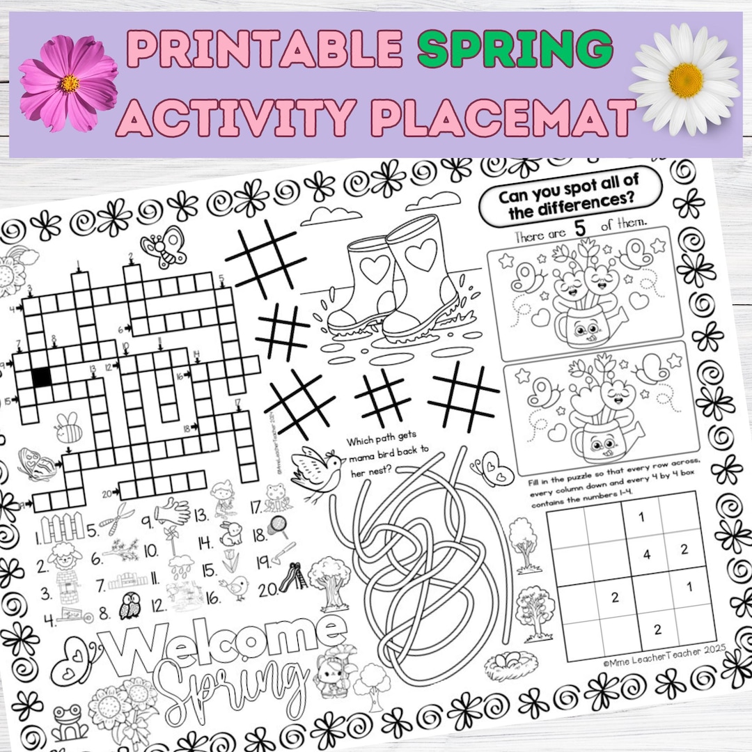Printable Spring Activity Placemat - Welcome Spring - Etsy