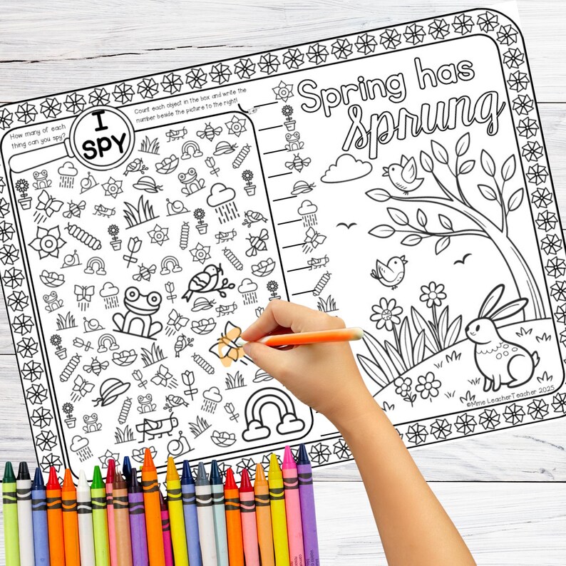 Printable Spring Activity I Spy Coloring Placemat - Etsy