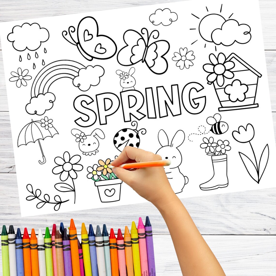 Spring Coloring Page for Kids - Etsy