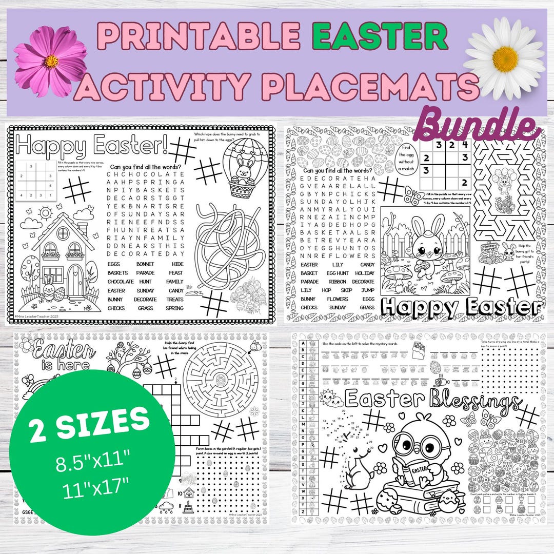 Easter Printable Placemats Coloring Activity Page BUNDLE - Etsy