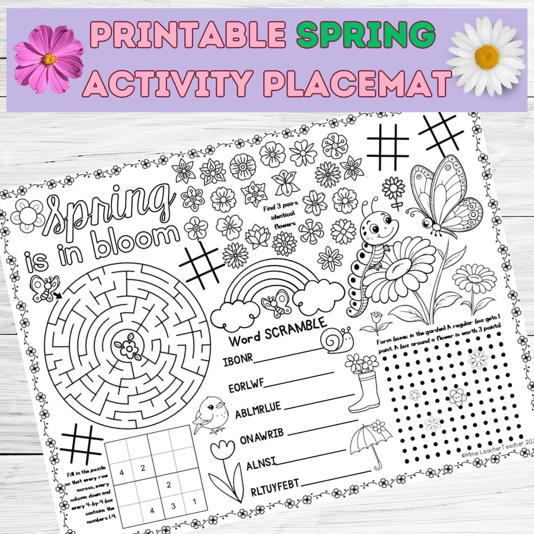 Printable Spring Activity Placemat - Spring is in Bloom - Etsy
