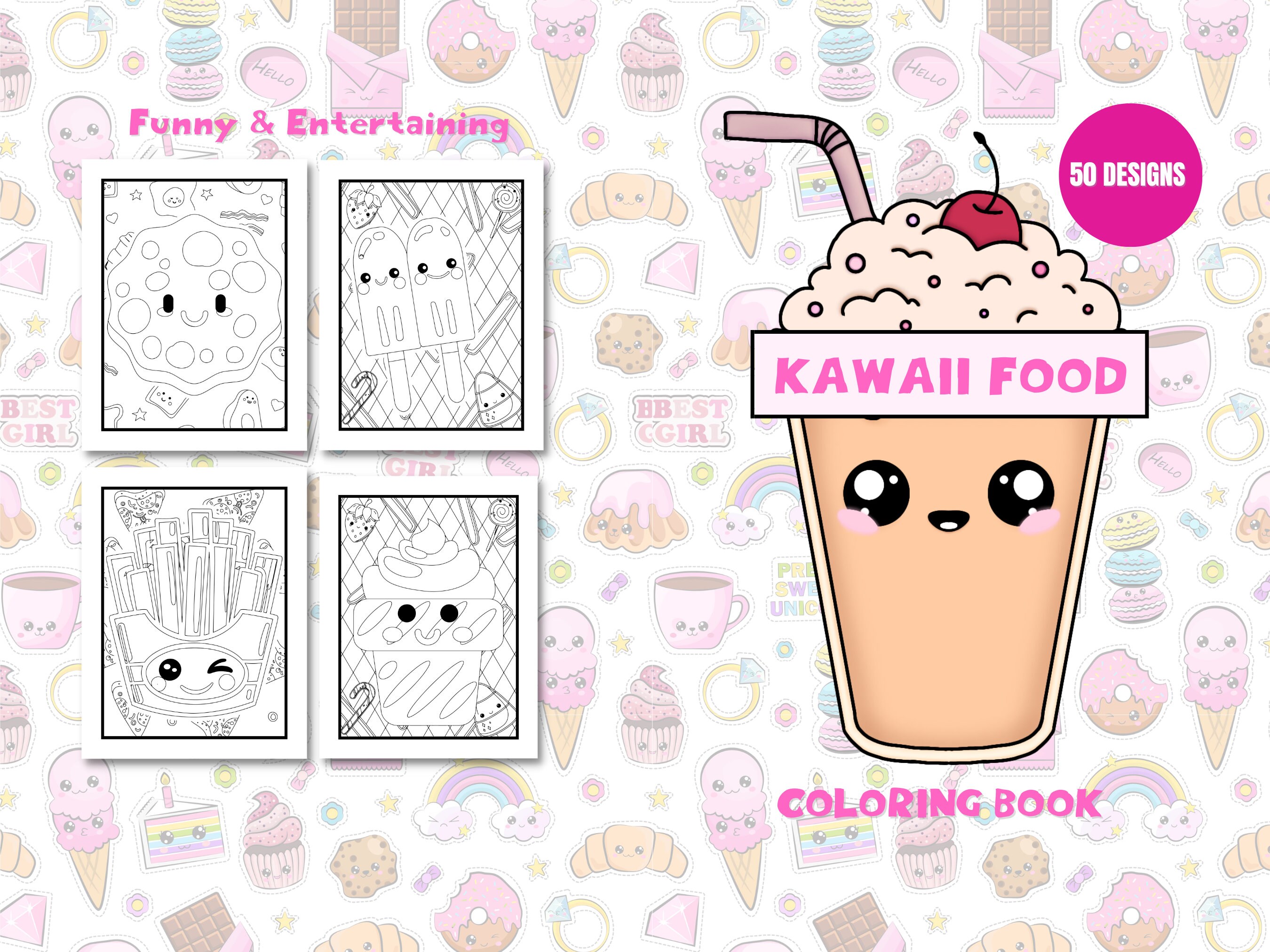 Kawaii Food Coloring Book 50 Printable Pages for Food Lovers - Etsy