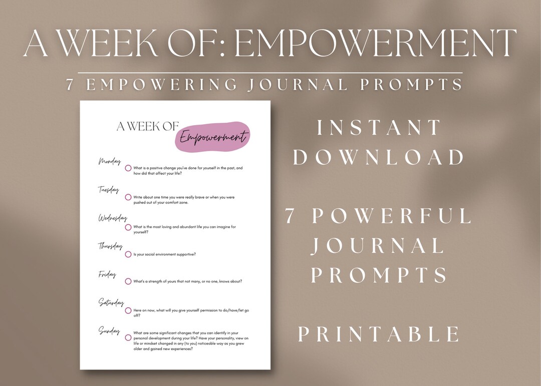 Empowering Journal Prompts for A Week of Journaling - Etsy