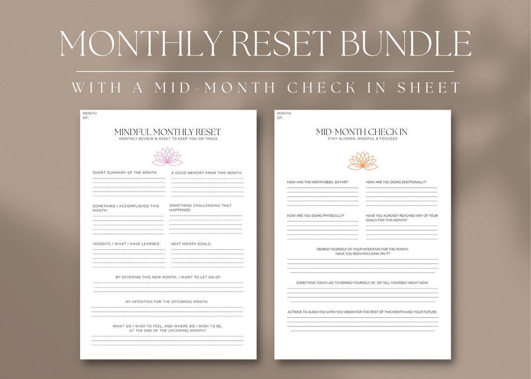 Mindful Monthly Reset Journal Prompts Bundle With Printable ...