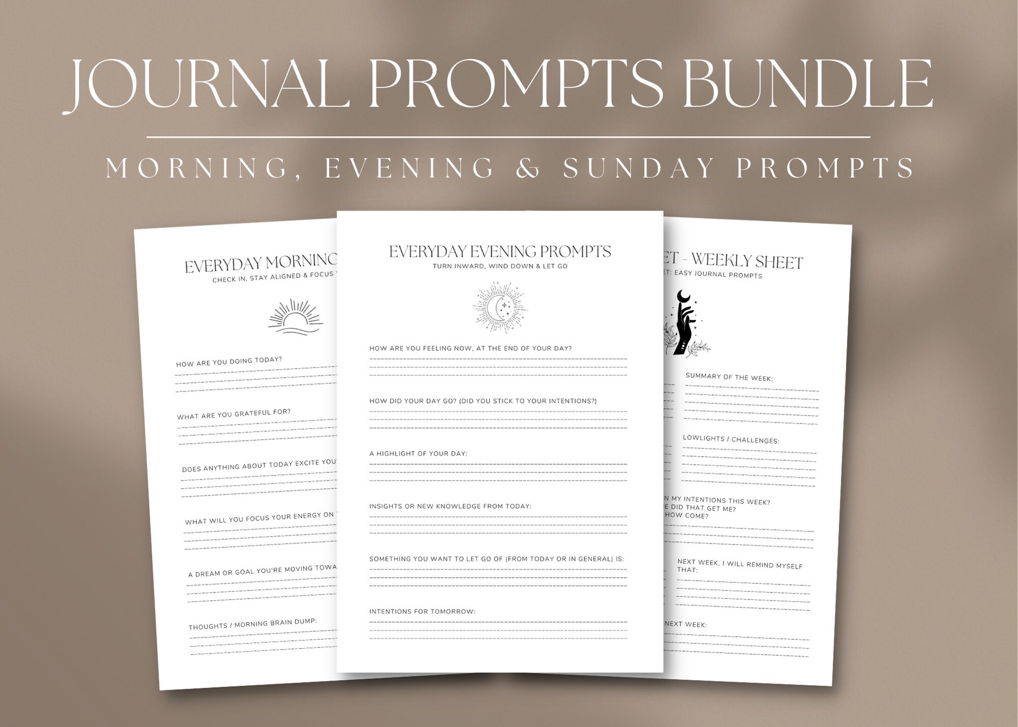 Morning Journal Prompts Printable Evening Journal Prompts Sunday Reset ...