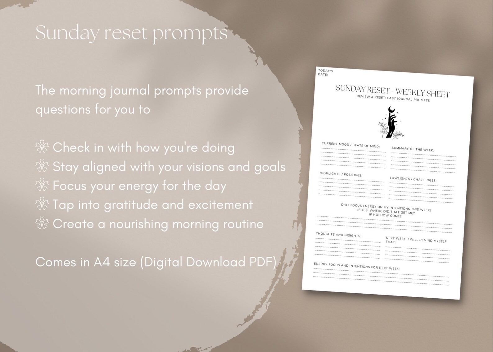 Morning Journal Prompts Printable Evening Journal Prompts Sunday Reset ...