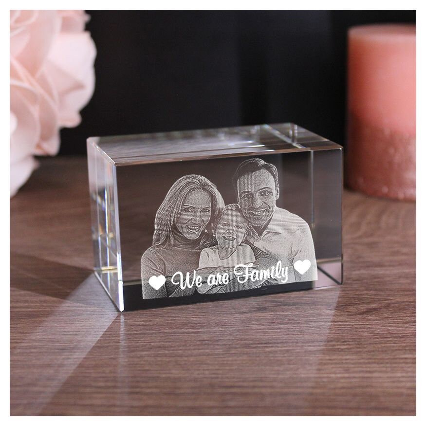 3D Glass Photo Cuboid With Your Desired Photo and Desired Text - Etsy UK
