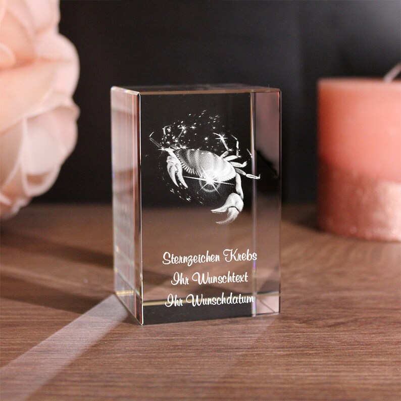 Lovegoals 3D Glasquader Sternzeichen Krebs mit Deinem Wunschtext graviert - Etsy.de