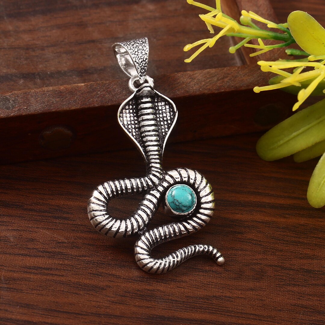 Turquoise Cobra Snake Pendant: Handmade Sterling Silver Gemstone ...