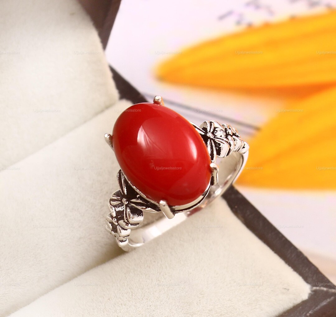 Natural Red Coral Ring, Coral Handmade Ring, 925 Sterling Silver Ring ...