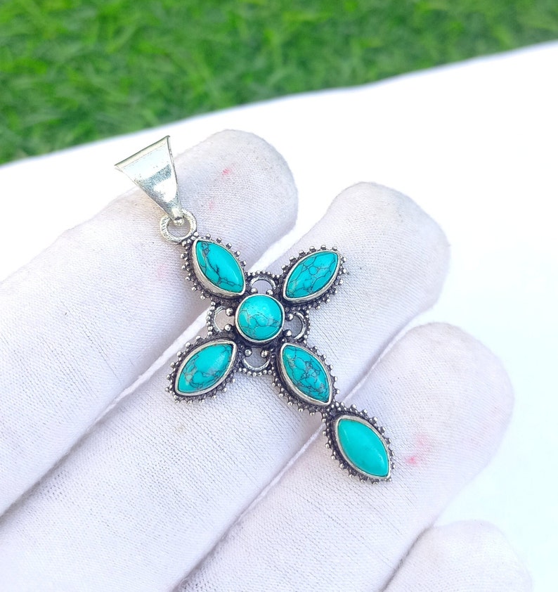 Turquoise Cross Pendant 925 Sterling Silver Turquoise - Etsy