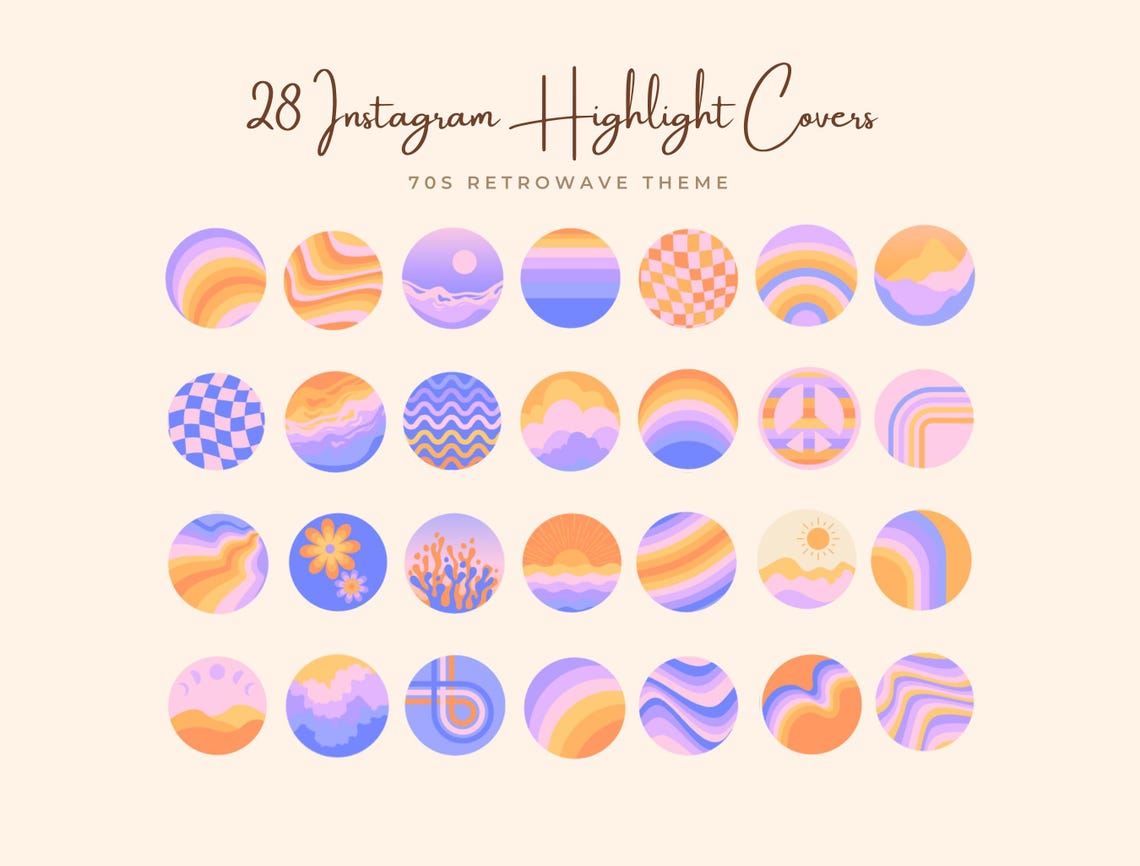 Retro Instagram Highlight Covers | 70s Retro Rainbow Set of 28 Digital ...