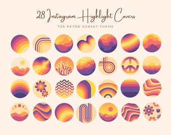 Retro Instagram Highlight Covers 70s Retro Rainbow Set of 28 Digital ...