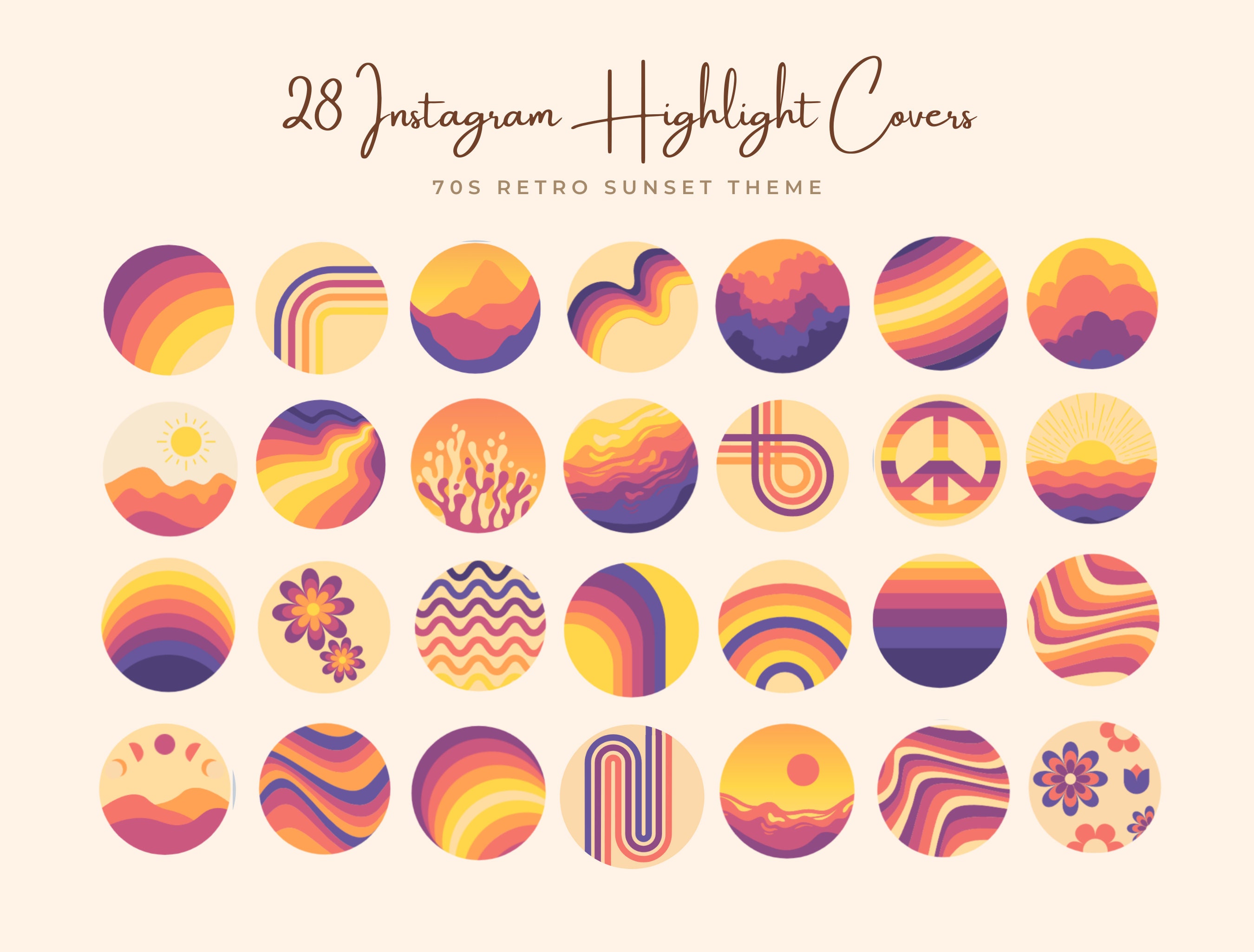 Retro Instagram Highlight Covers 70s Retro Sunset Set of 28 Digital ...