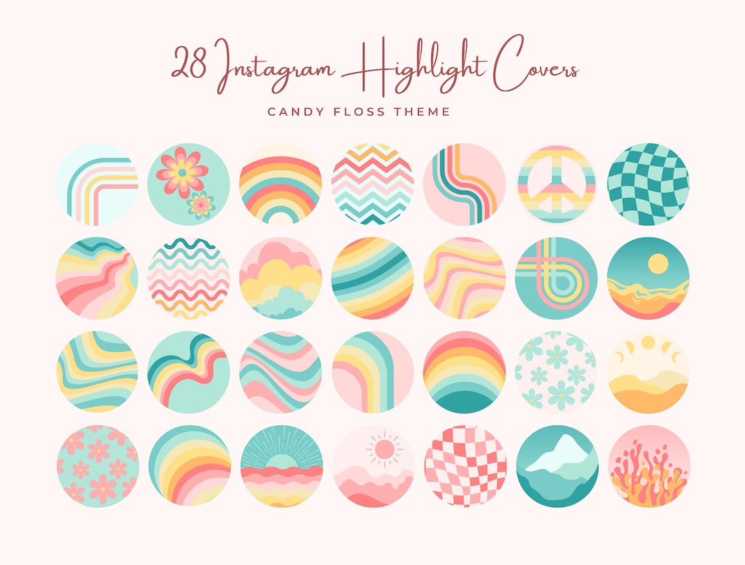 Colorful Cute Instagram Highlight Covers Pastel Rainbow Set of 28 ...