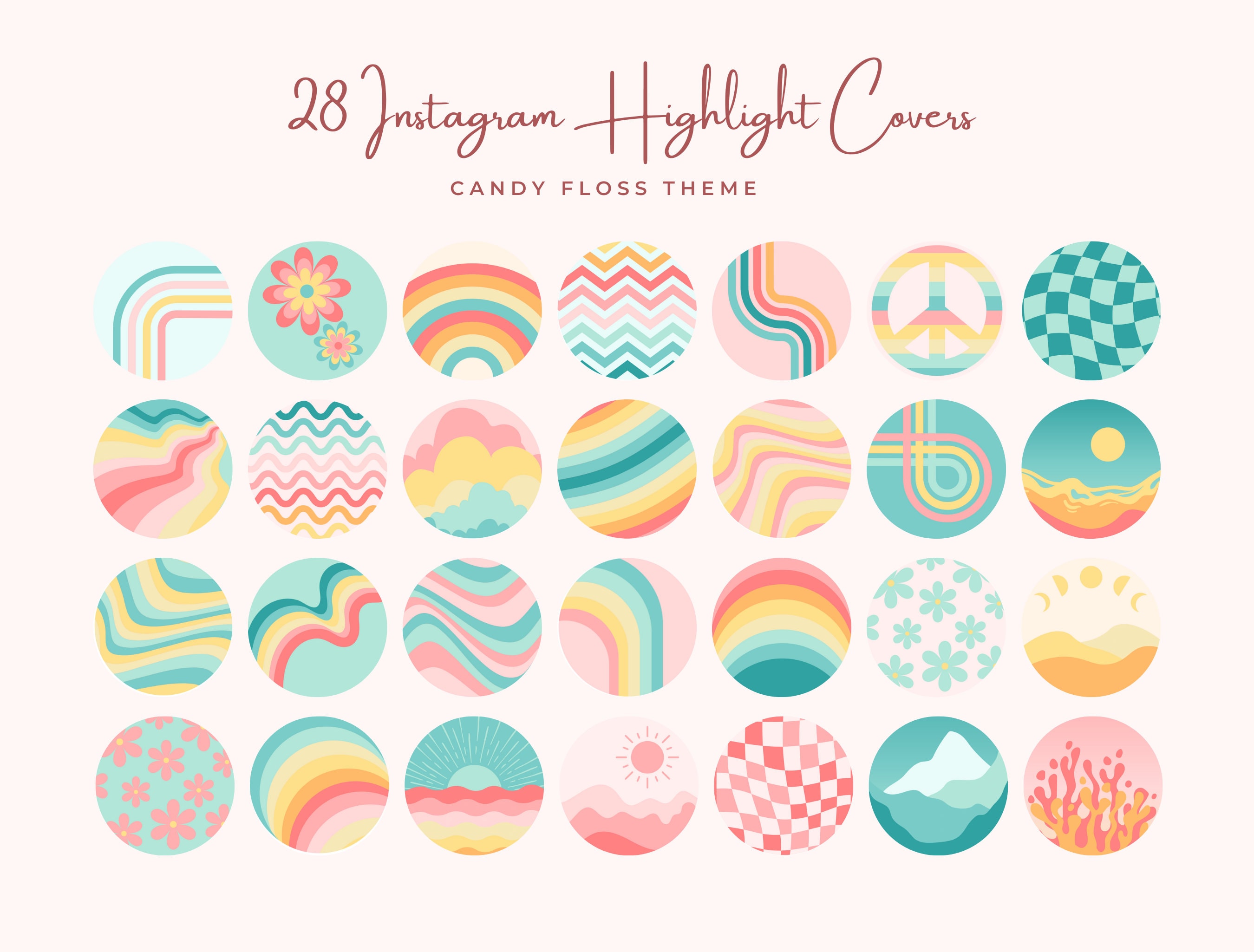 Colorful Cute Instagram Highlight Covers Pastel Rainbow Set of 28 ...