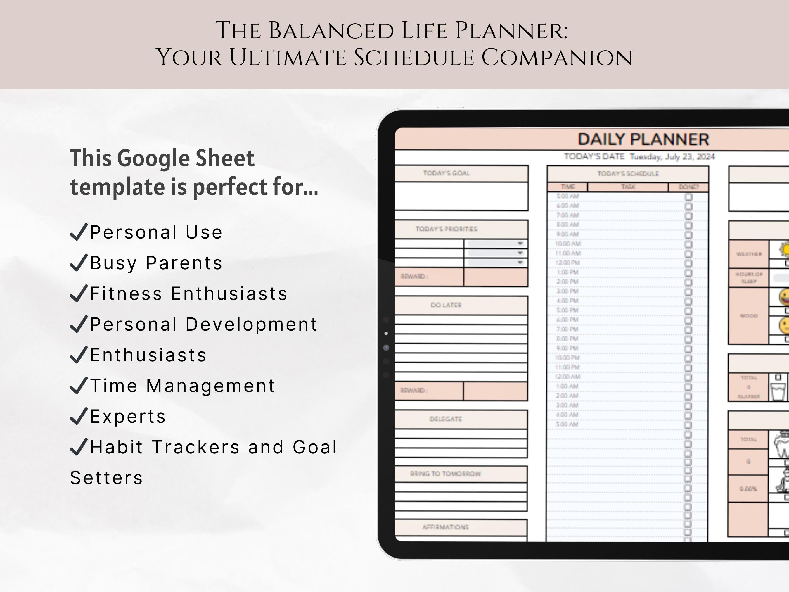 Daily Weekly Schedule Spreadsheet Planner Google Sheets Template Daily ...