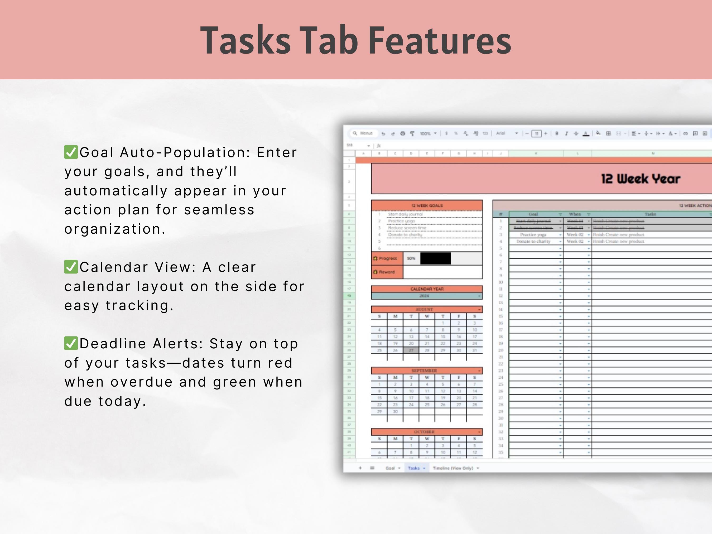 12 Week Year Planner Google Sheets Template, 12 Week Goal Planner ...